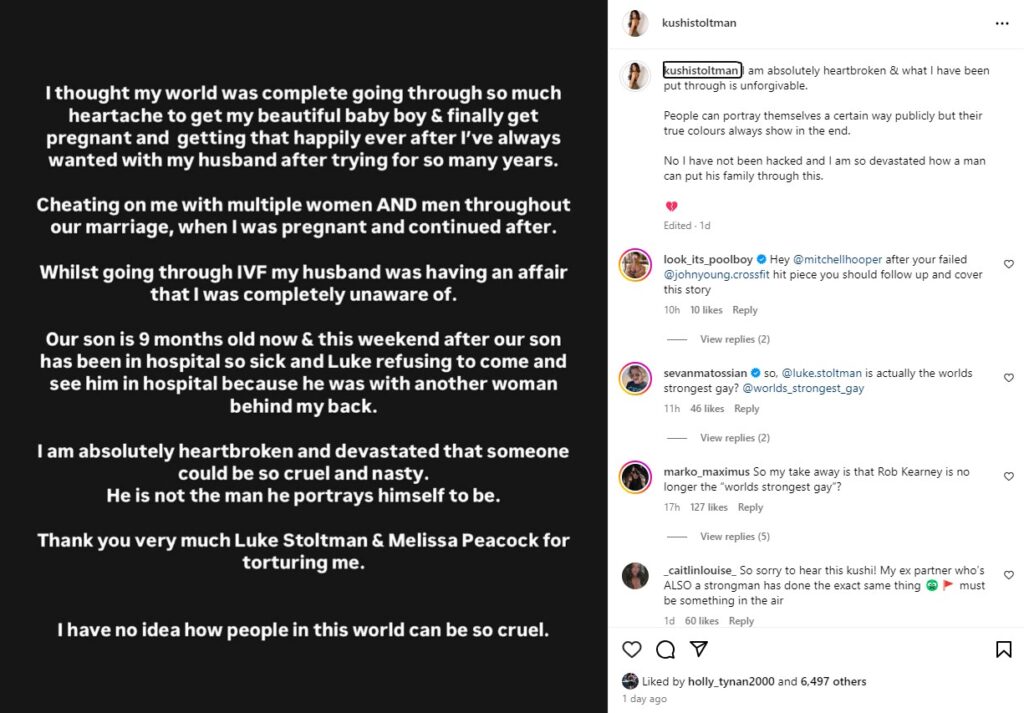 Strongman Luke Stoltman's Wife Goes Public with Allegations of Affairs
